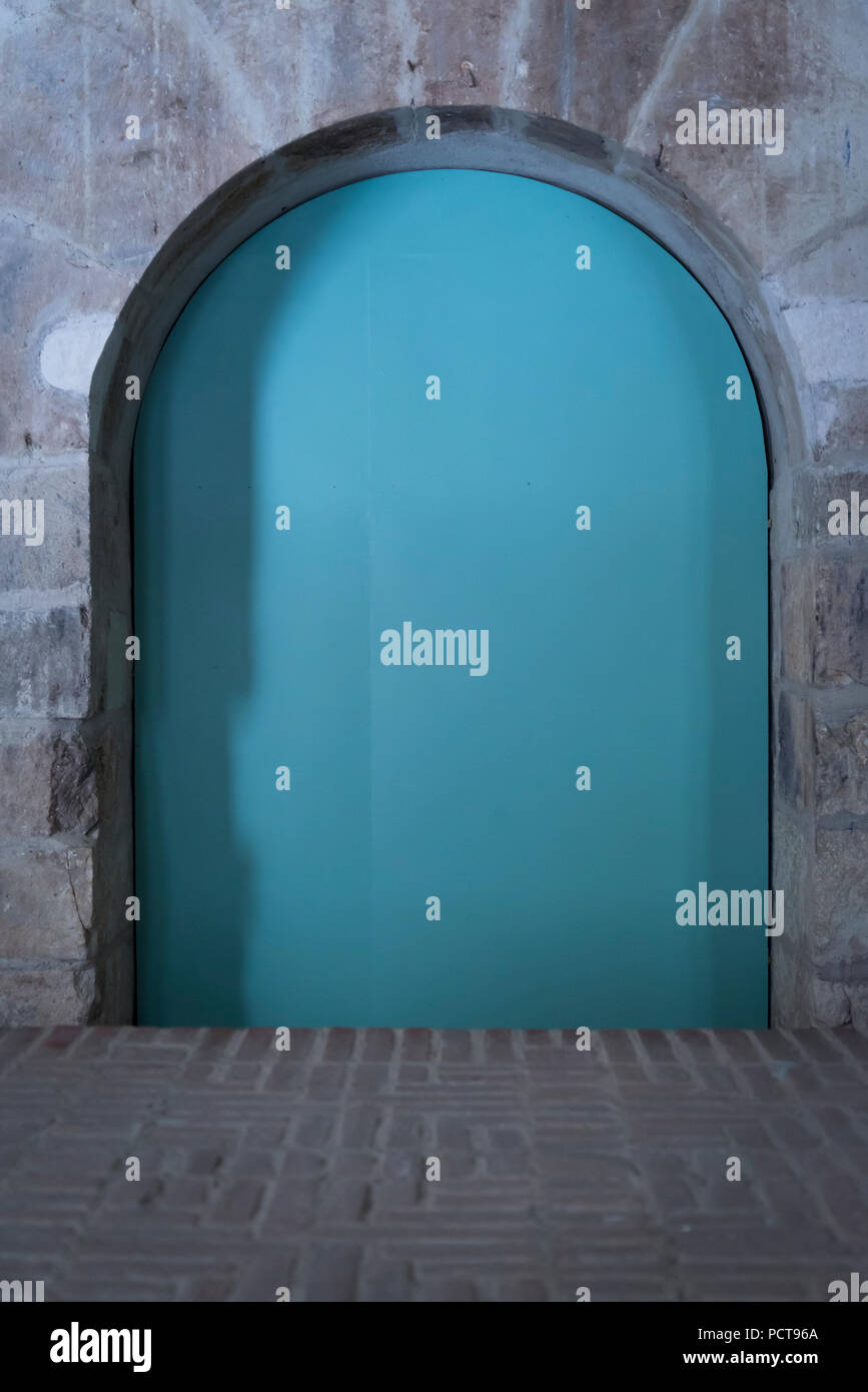 Blue panel in an arch, Oaxaca, Mexico Stock Photo - Alamy