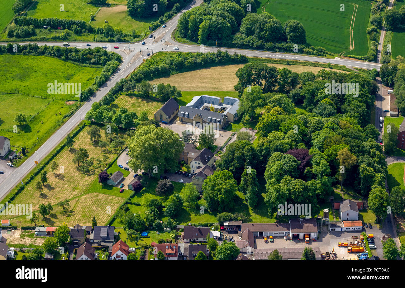 Castle ruins of the former Electoral Town Palace under trees, Werl ...