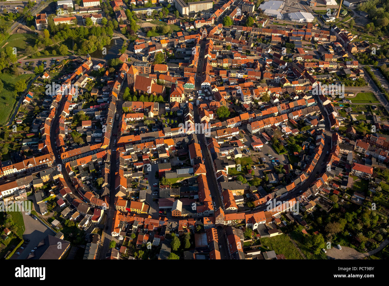 City wall and round ground plan of the historic town of Teterow, town ...