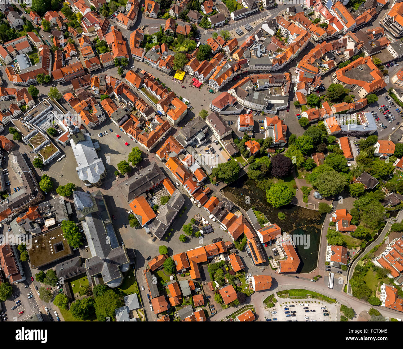 Vertical shot of town centre of Soest with Saint Patroclus Cathedral ...