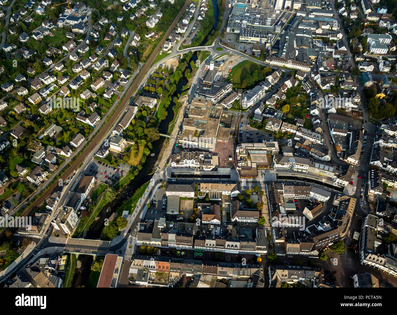 Town centre of meschede with the uncovered henne river hi-res stock ...