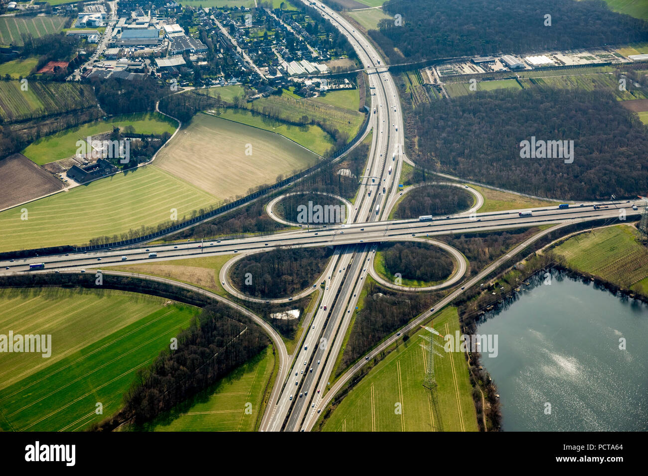 Aerial photo, Meerbusch Autobahnkreuz interchange, A44 and A57 ...