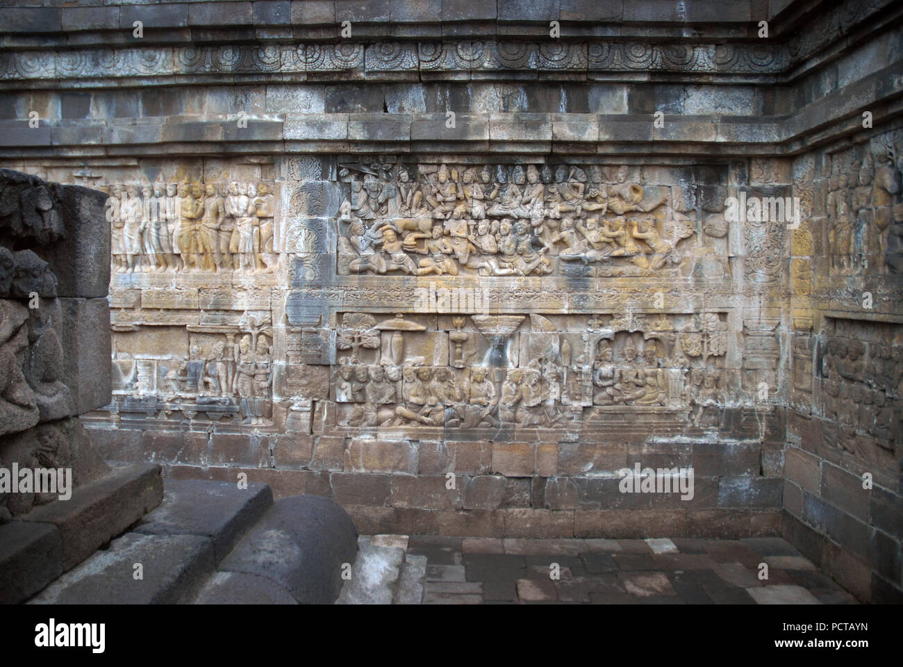 Stone carvings on the walls of Borobudur Temple, Magelang, Jawa Tengah ...