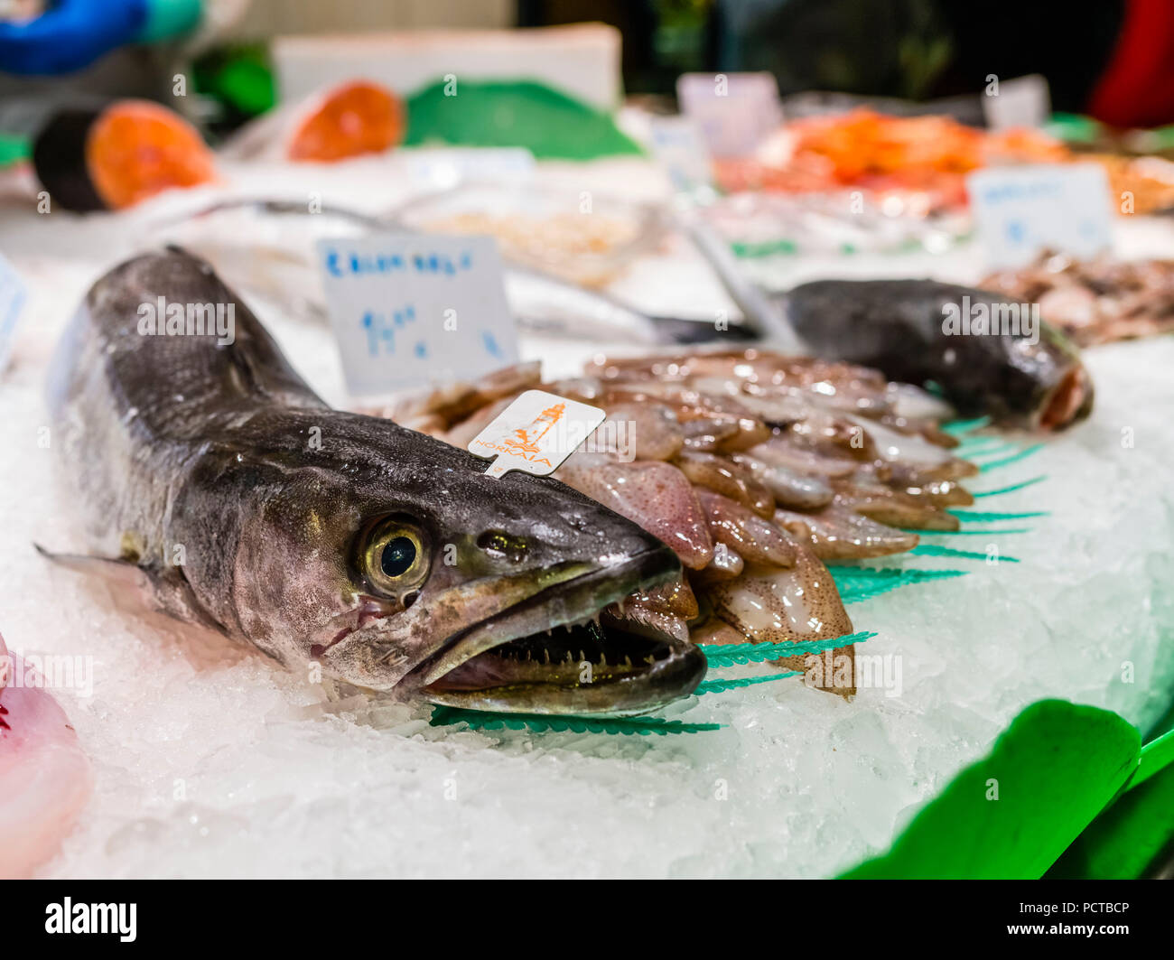 Mercat de Boqueria Market Hall in Barcelona, Fish Stock Photo - Alamy