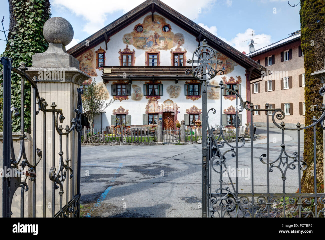 House facade in Oberammergau, spring, Bavaria, Upper Bavaria, Germany ...