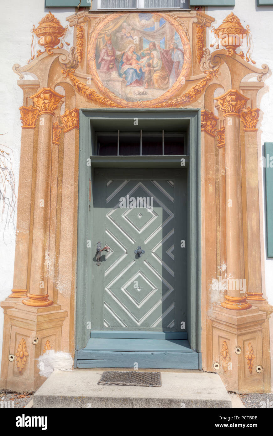 Front door, house facade in Oberammergau, spring, Bavaria, Upper ...
