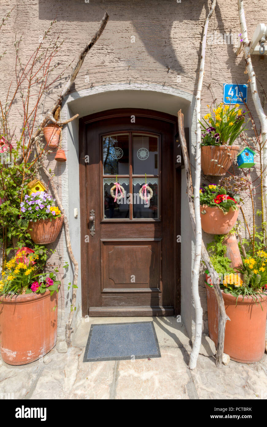 Front door, house facade in Oberammergau, spring, Bavaria, Upper ...