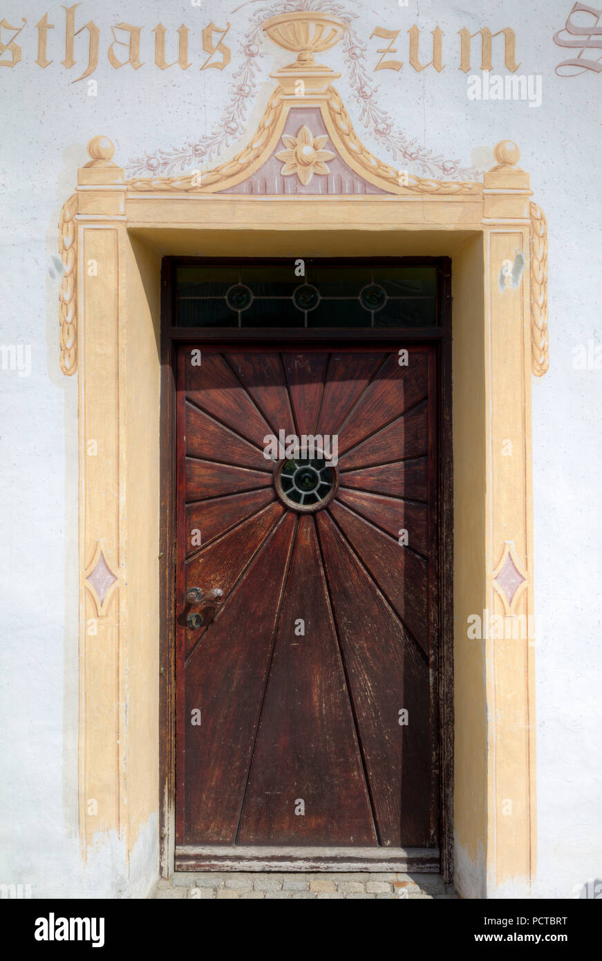 Front door, house facade in Oberammergau, spring, Bavaria, Upper ...