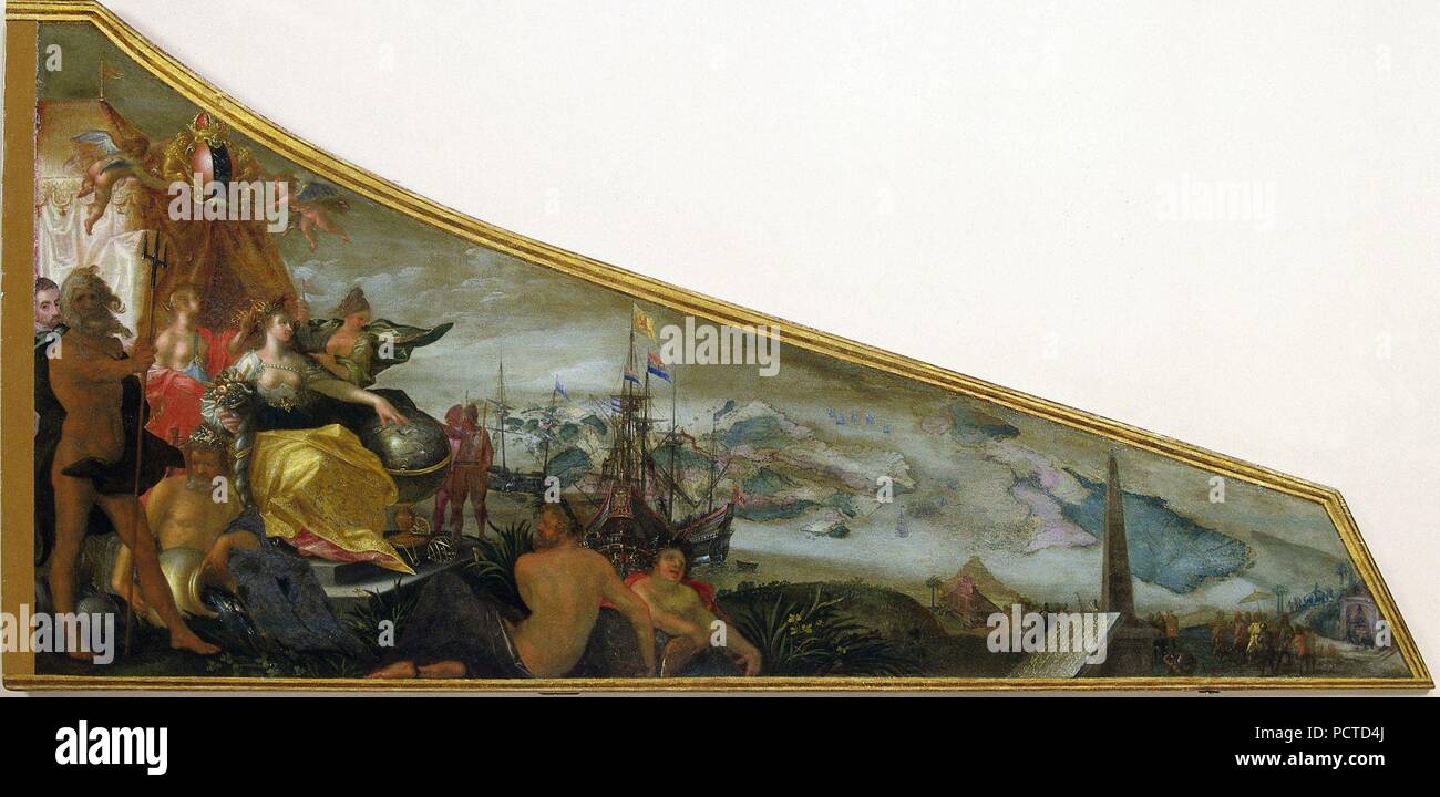 Allegorische voorstelling van Amsterdam als centrum van de wereldhandel ...