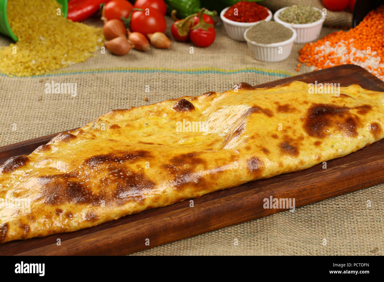 Pide, Turkish pide with cheese, Kasarli pide Stock Photo - Alamy