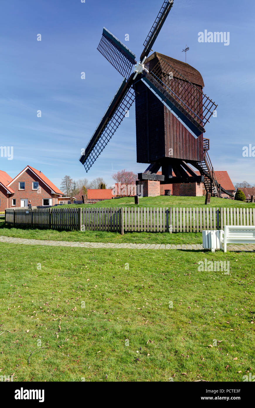 Post mill, Spring, Papenburg, Emsland, Lower Saxony, Germany Stock ...