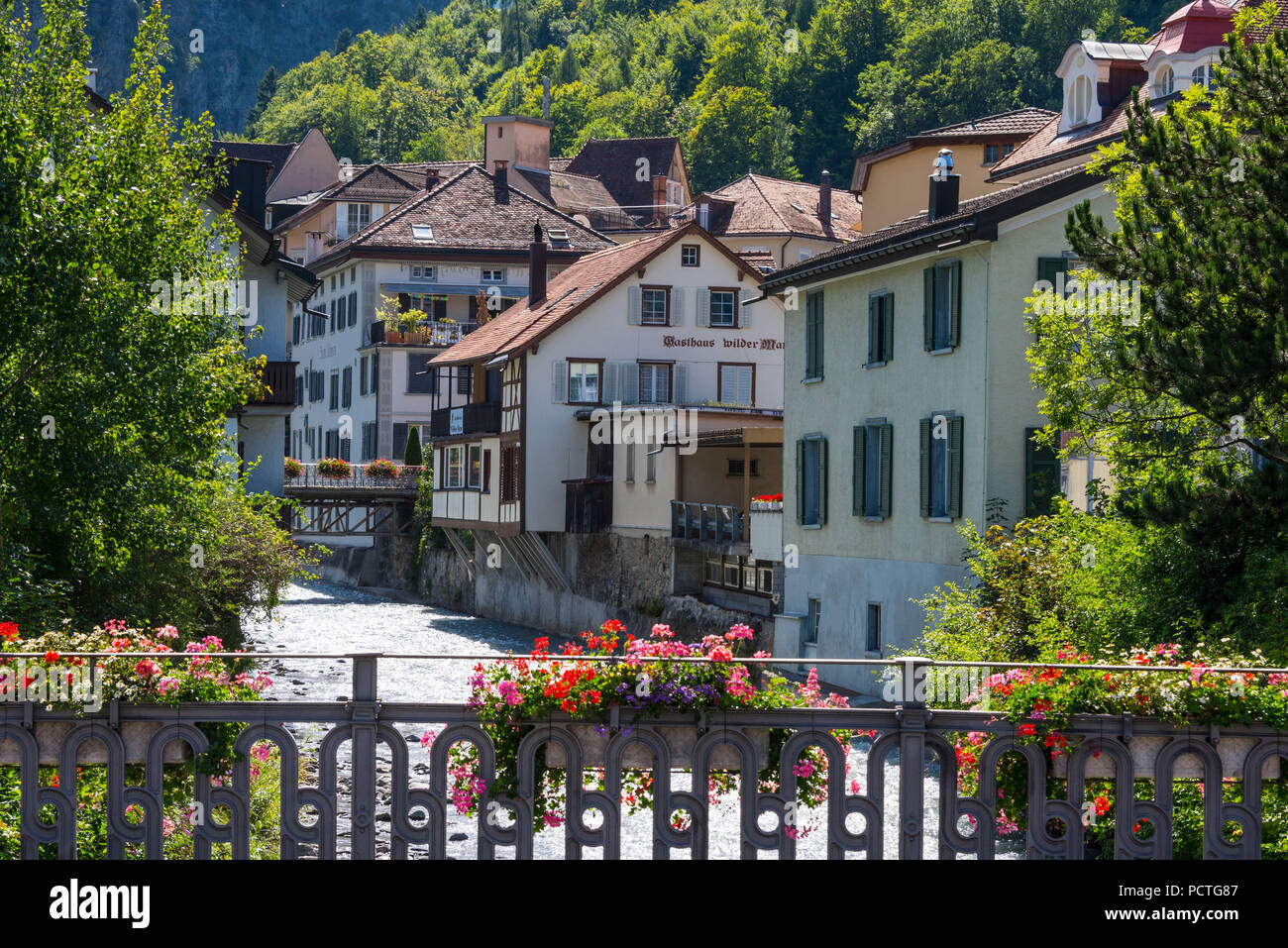 Row of houses at tamina river in bad ragaz hi-res stock photography and ...