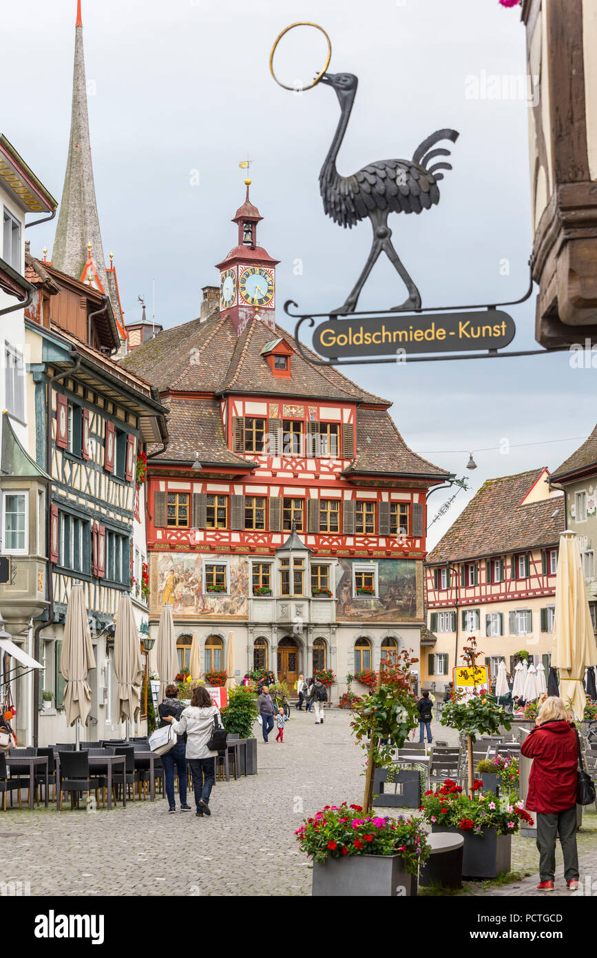 Colorful half timbered houses with town hall at town hall square hi-res ...