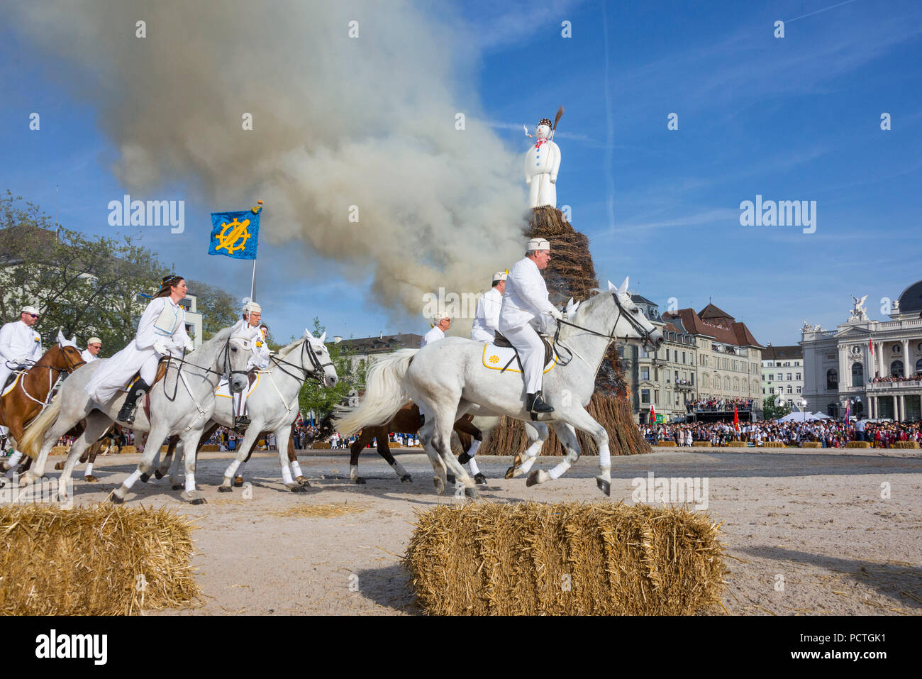 Snowman figure boogg on the burning stake and guild knight hi-res stock ...