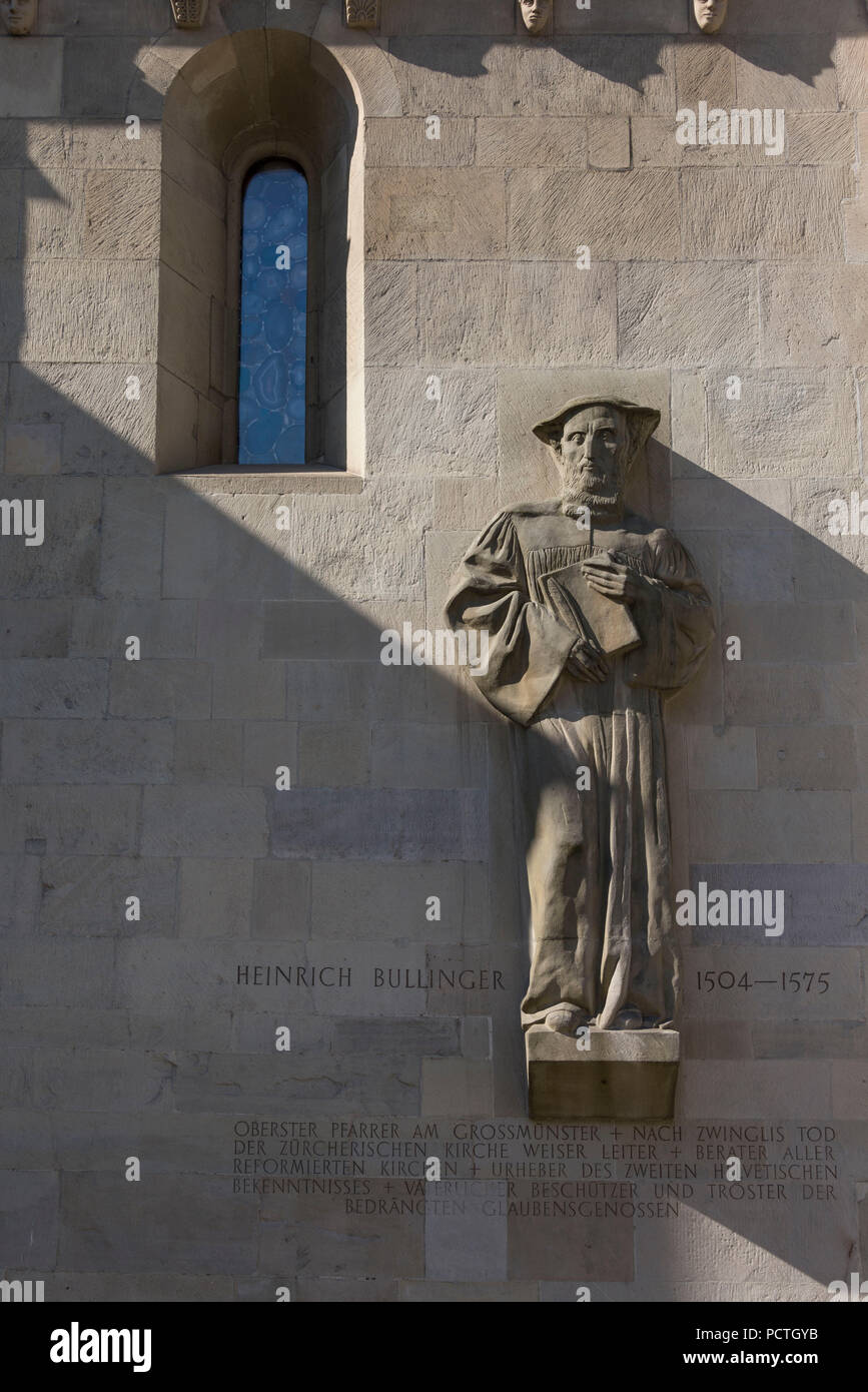 Sculpture heinrich bullinger at grossmunster church hi-res stock ...