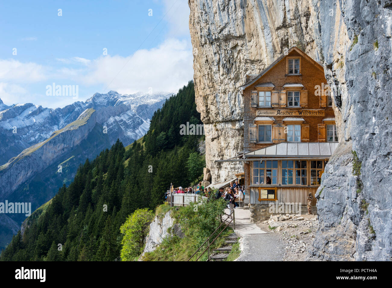 Mountain inn Aescher-Wildkirchli, Alpstein area, Canton Appenzell ...