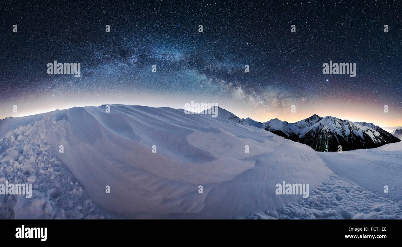 360 ° Milky Way panorama at the Jaufen Pass in South Tyrol Stock Photo ...