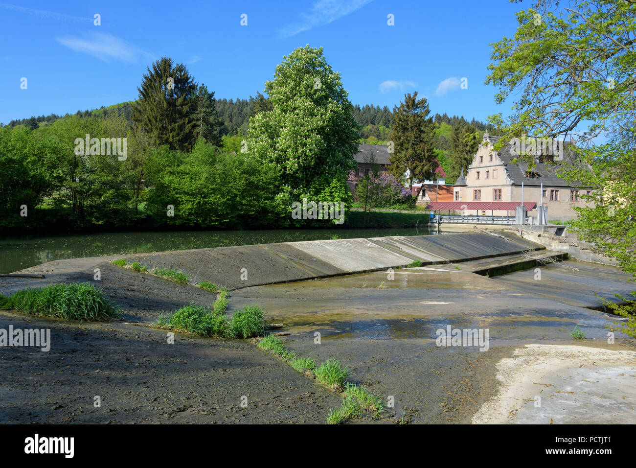 River Tauber in spring, Eulschirbenmühle, Werbach, Taubertal ...