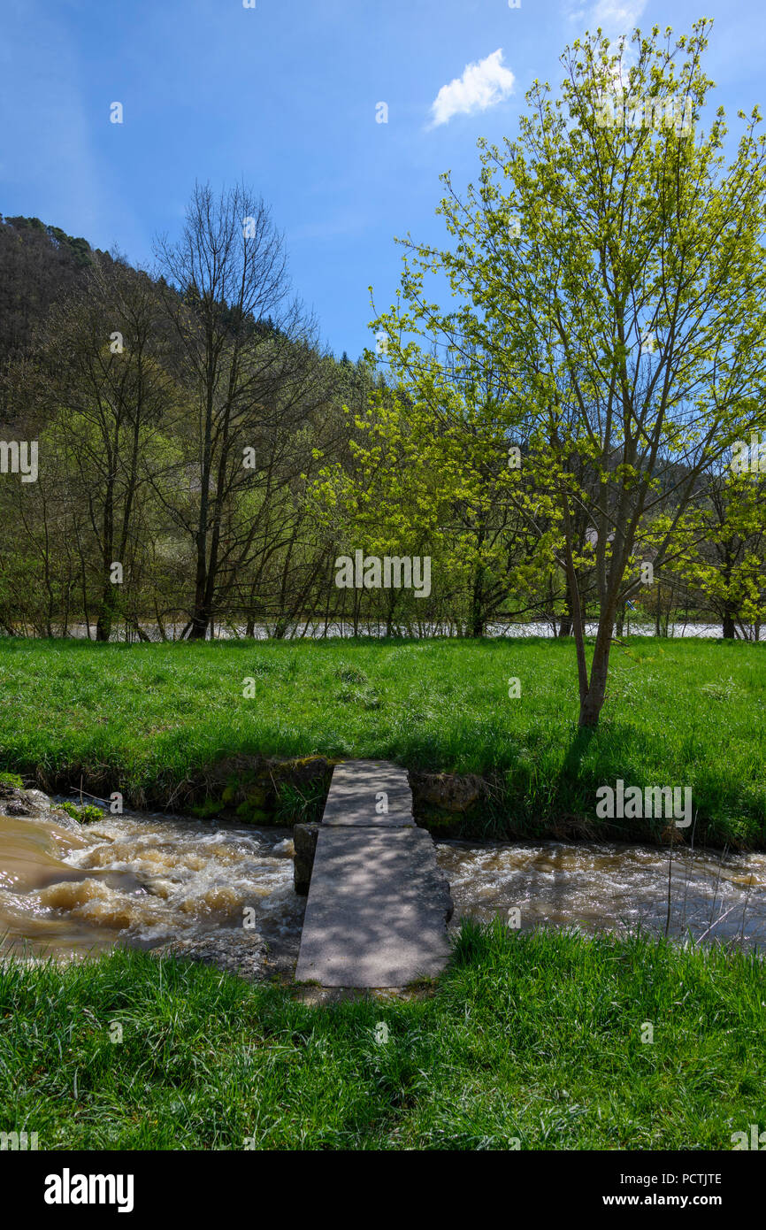 Footpath over creek, Gamburg, Werbach, Taubertal, Tauberfranken, Main ...