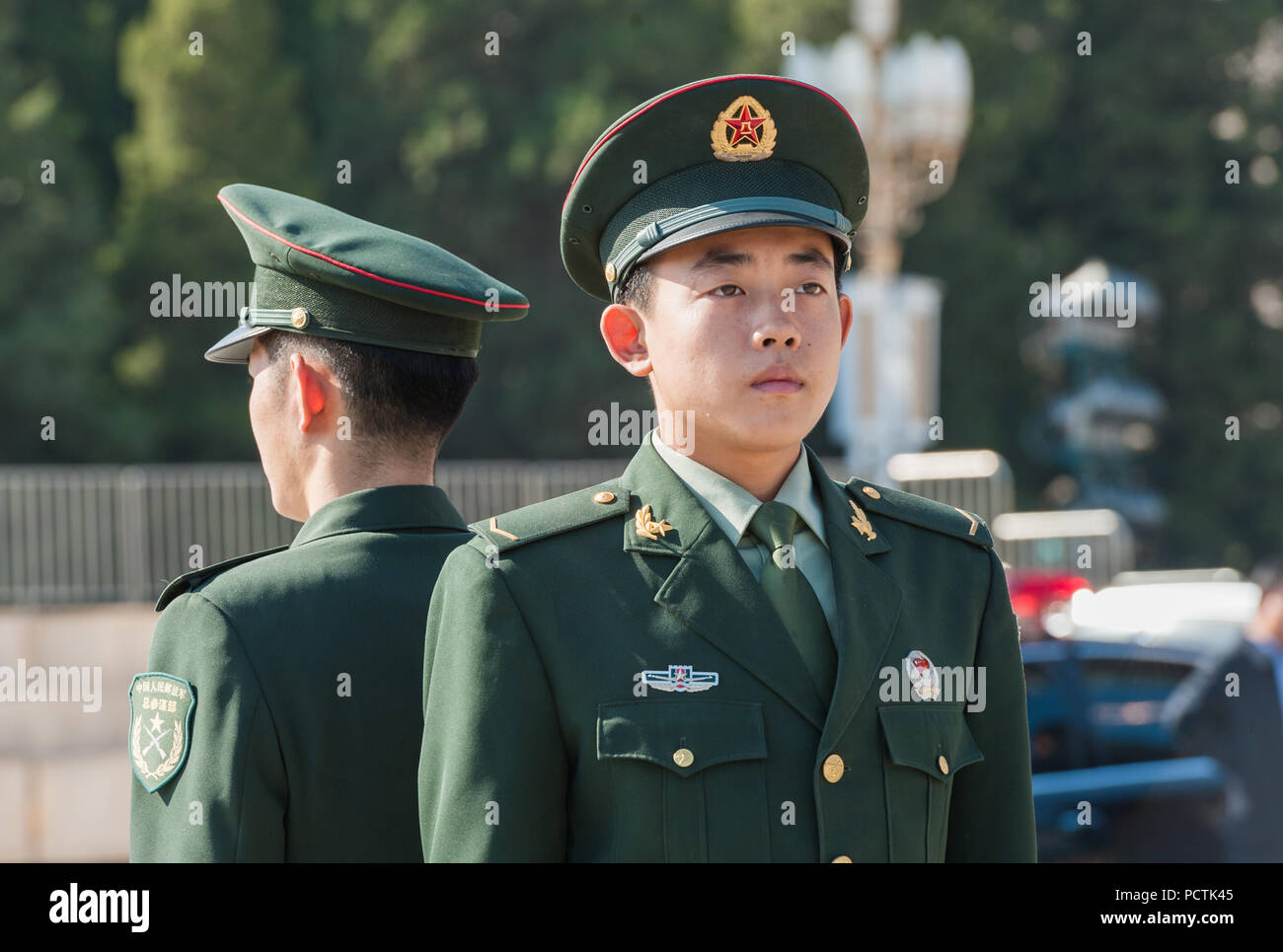 Beijing, China - October 13, 2014. Soldiers stands guard near the ...