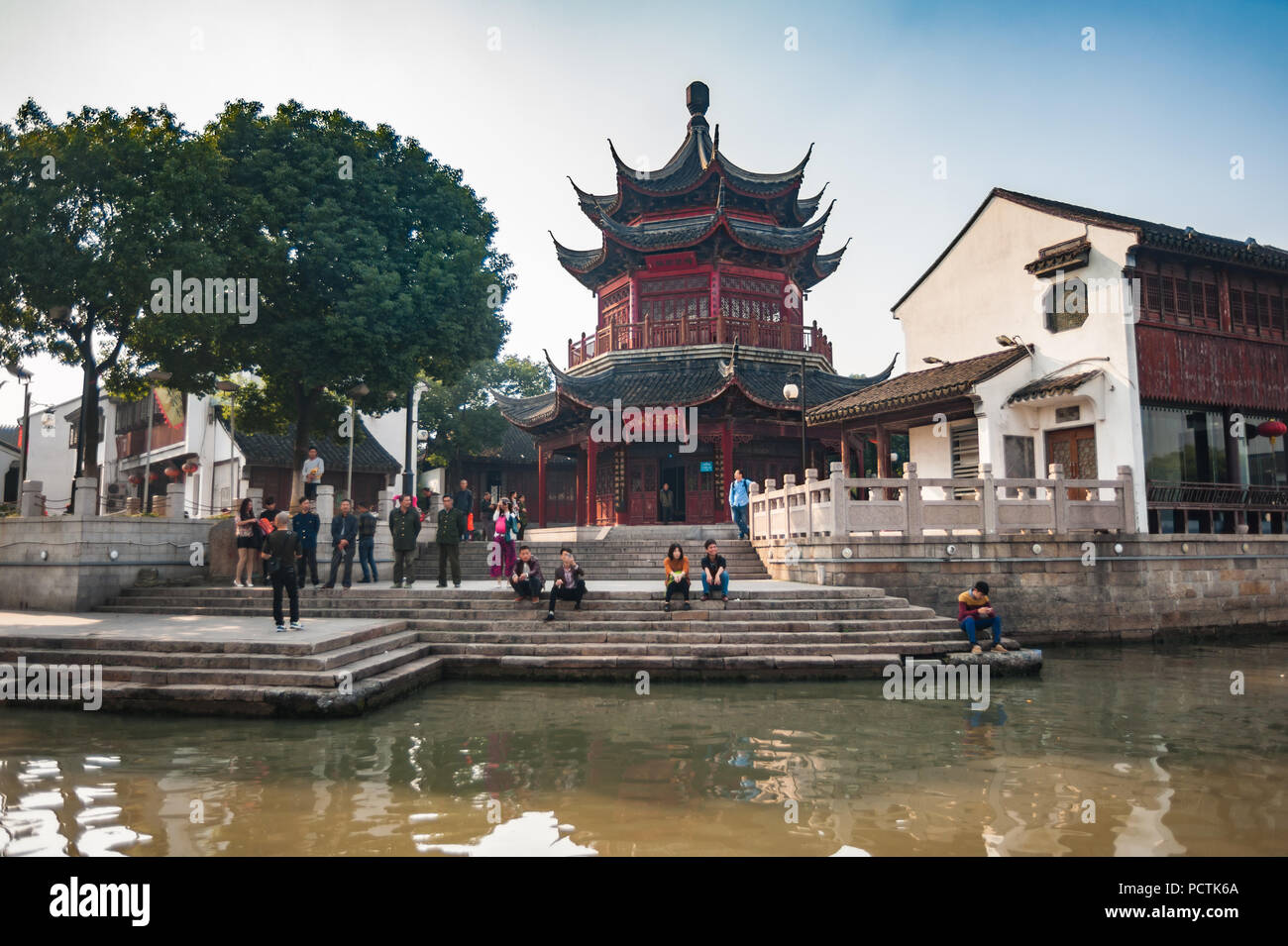 Suzhou, China - October 15, 2014: Pagoda buildings with traditional ...