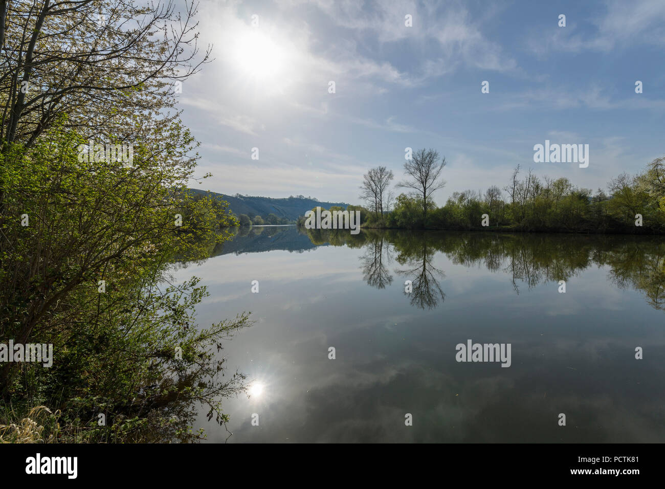 River neckar at morning with sun in spring hi-res stock photography and ...