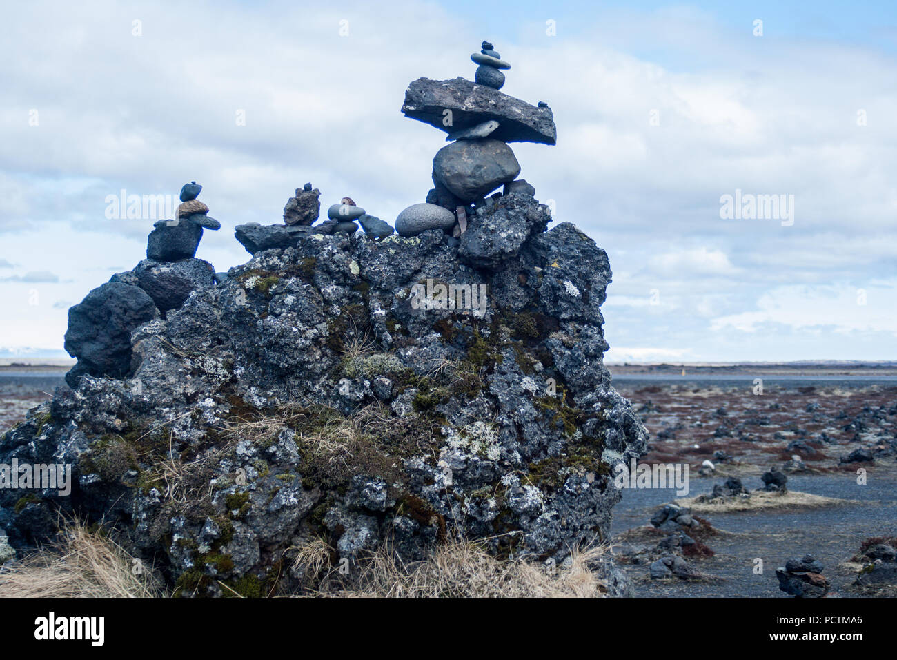 Iceland landscape nature background - volcano mountains, stones, mossy ...