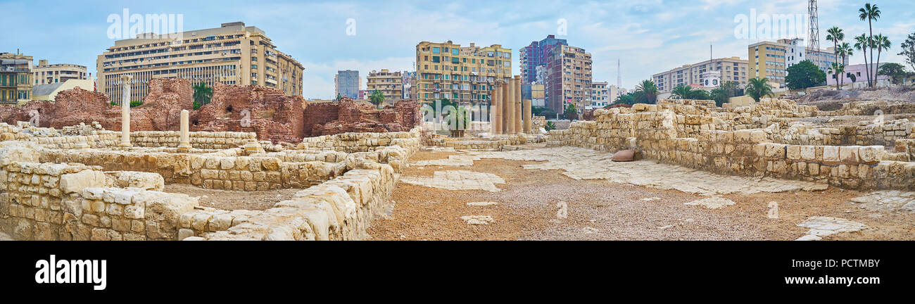 Panorama of Roman Auditorium with remains of ancient lecture halls and ...