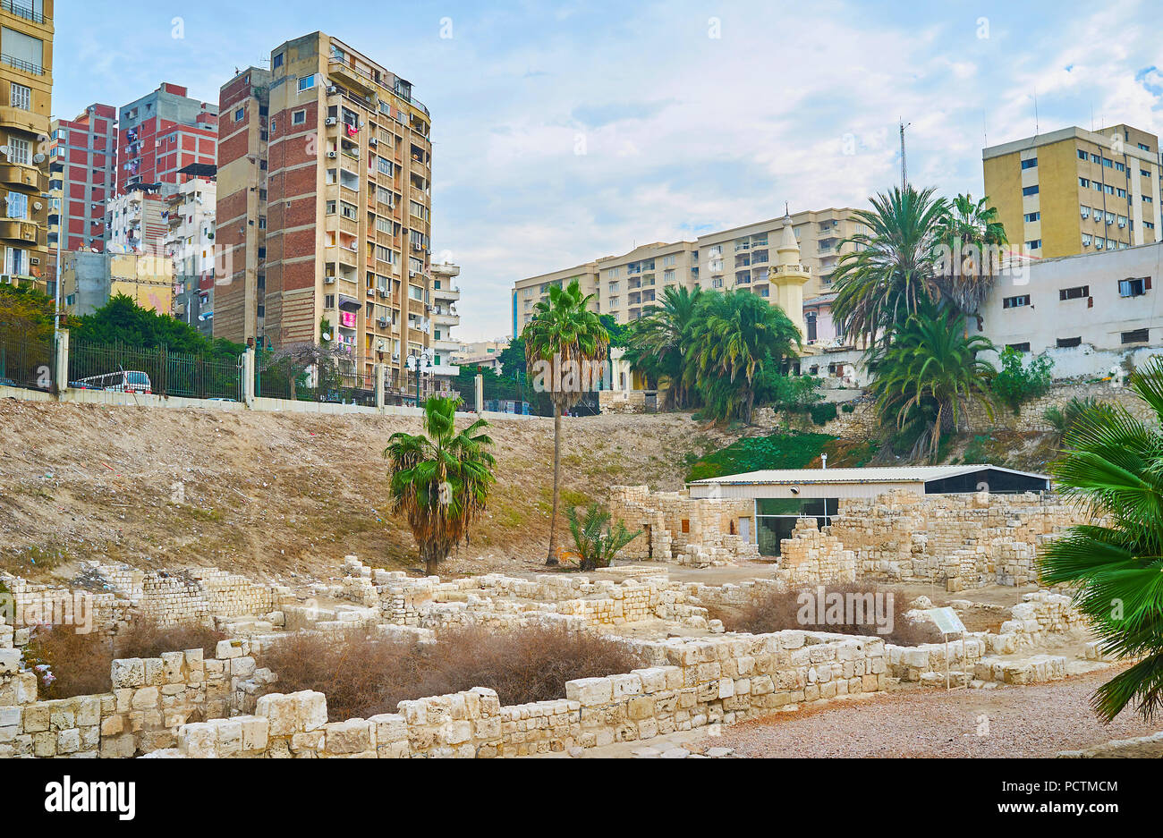 Remains of Roman villas, preserved in Kom Ad Dikka archaeological site ...