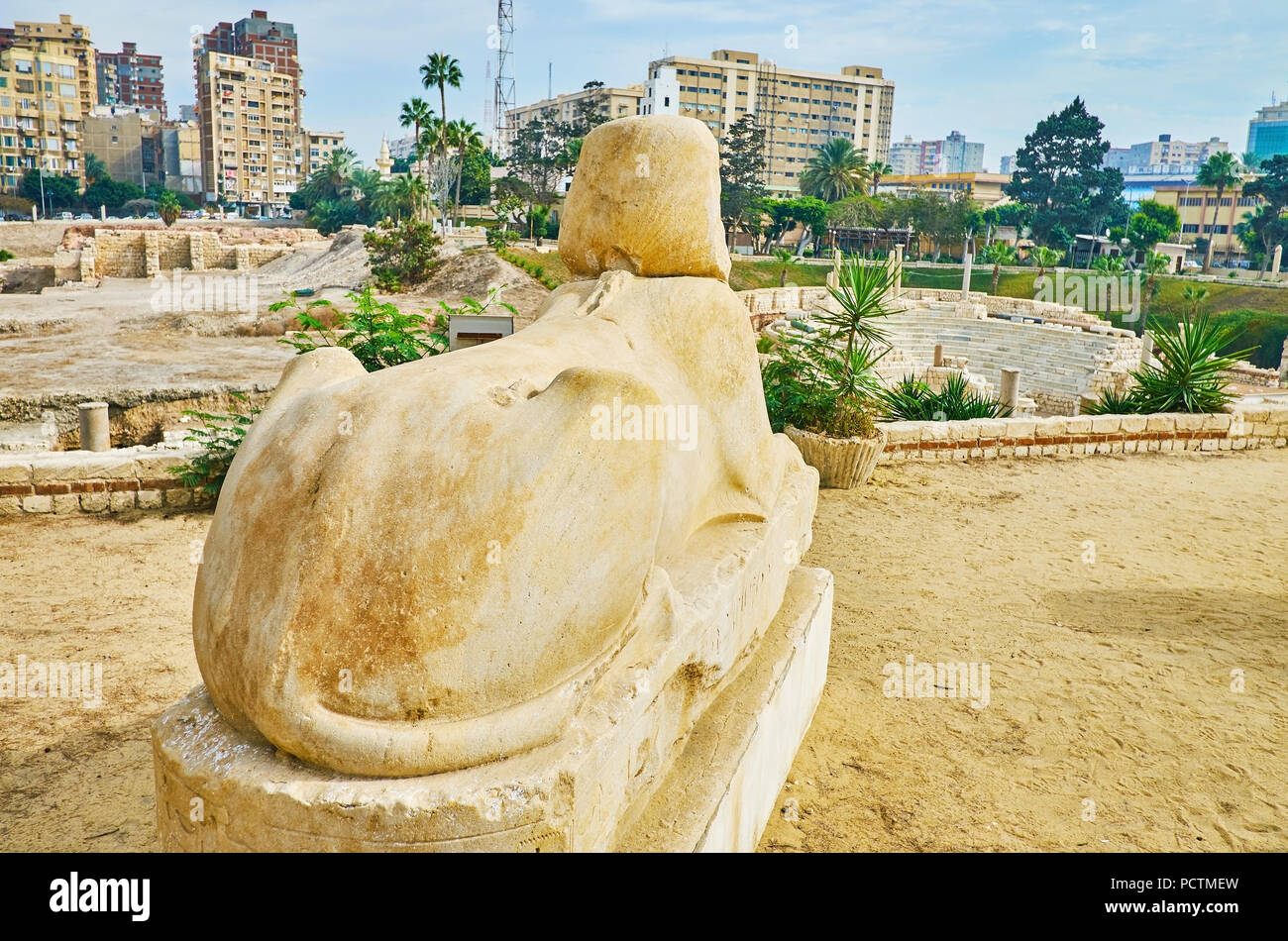 The ancient sphinx on territory of Kom Ad Dikka archaeological site ...