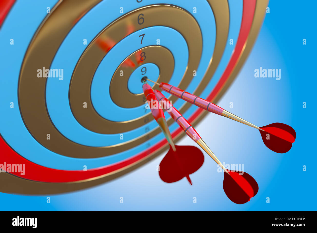 Two Three Red Darts Hitting The Bullseye Aim Concept Of Success 3d