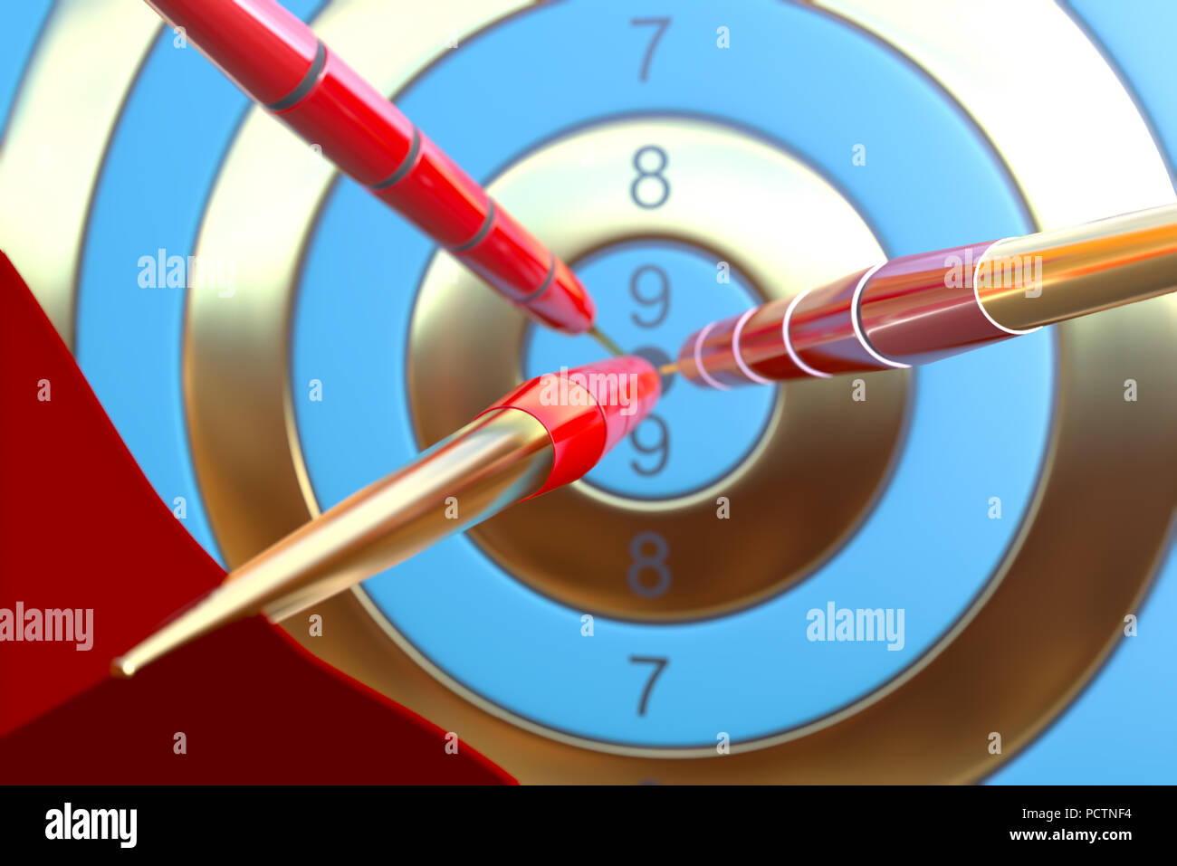 Two Three Red Darts Hitting The Bullseye Aim Concept Of Success 3d