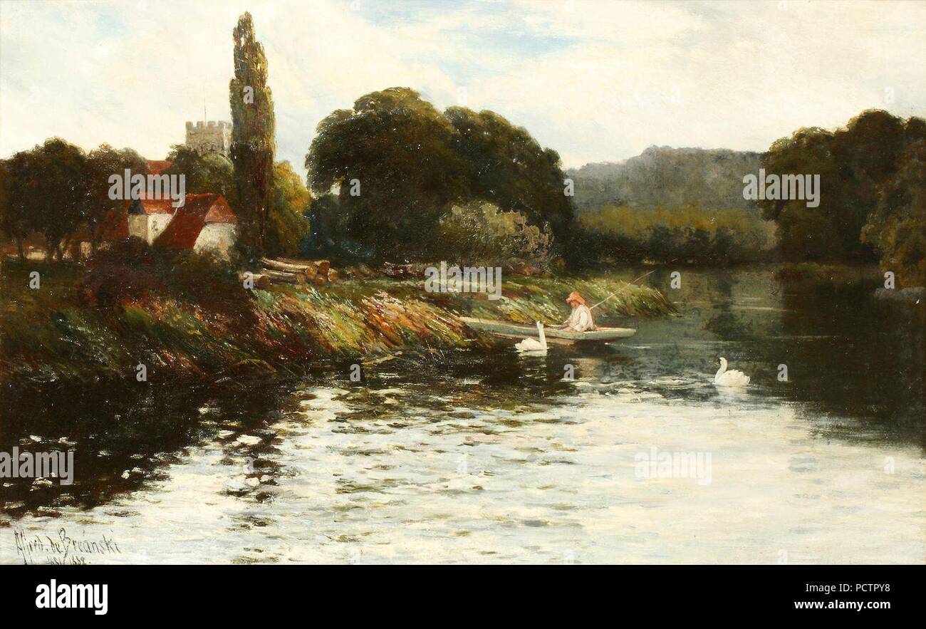 Alfred de Bréanski - Goring Church on Thames (1880s Stock Photo - Alamy