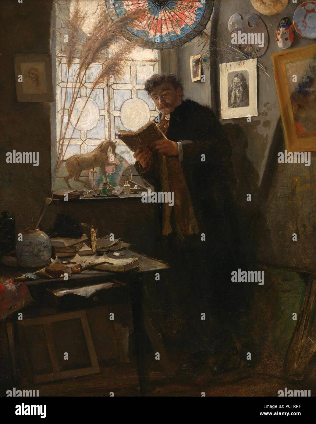 Alfred Stevens - Camille Lemonnier in het atelier van de kunstenaar - Camille Lemonnier dans l ...