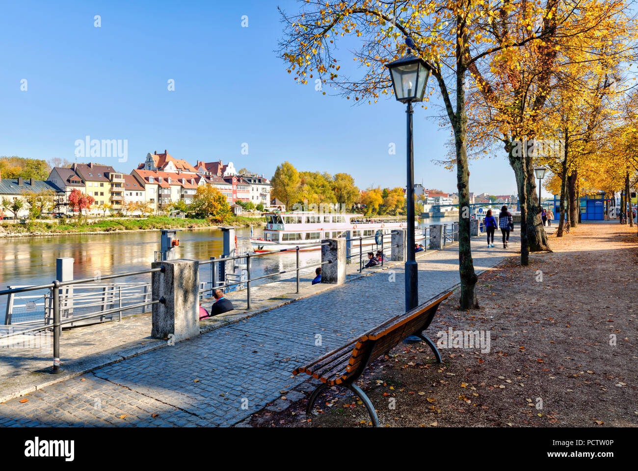 Marc-Aurel-Ufer, waterfront, autumn, Regensburg, Upper Palatinate ...
