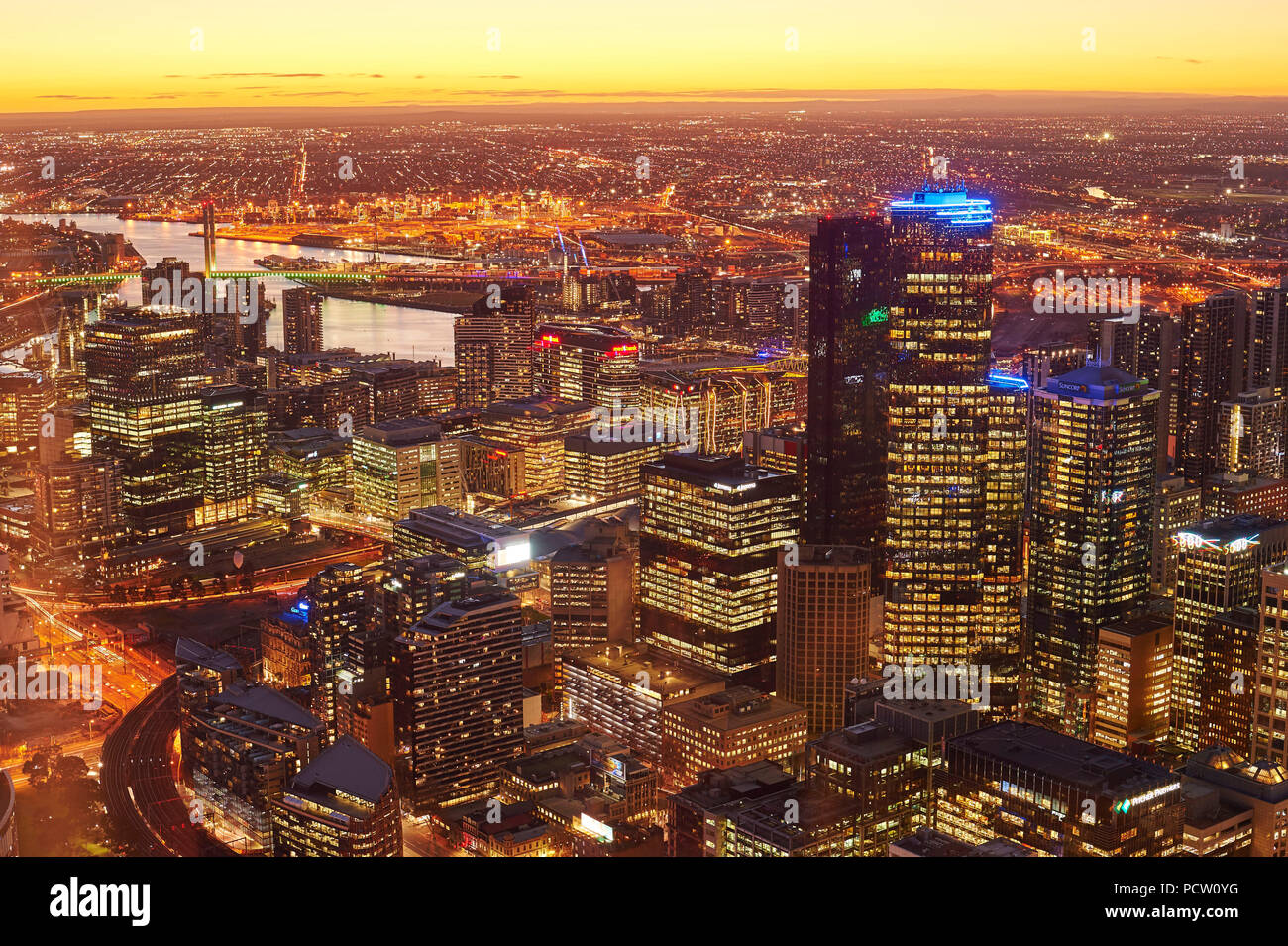 View from the Eureka Tower over the Yarra River and the Rialto Towers ...