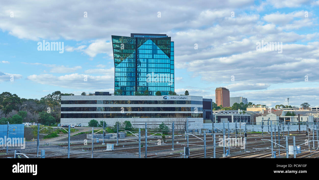 View over the railway lines on Irwinconsul, Melbourne, Victoria ...