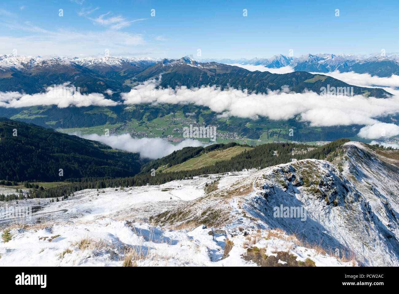 Austria, Tyrol, Alpbach valley, view of the Ziller and Fügen Stock ...