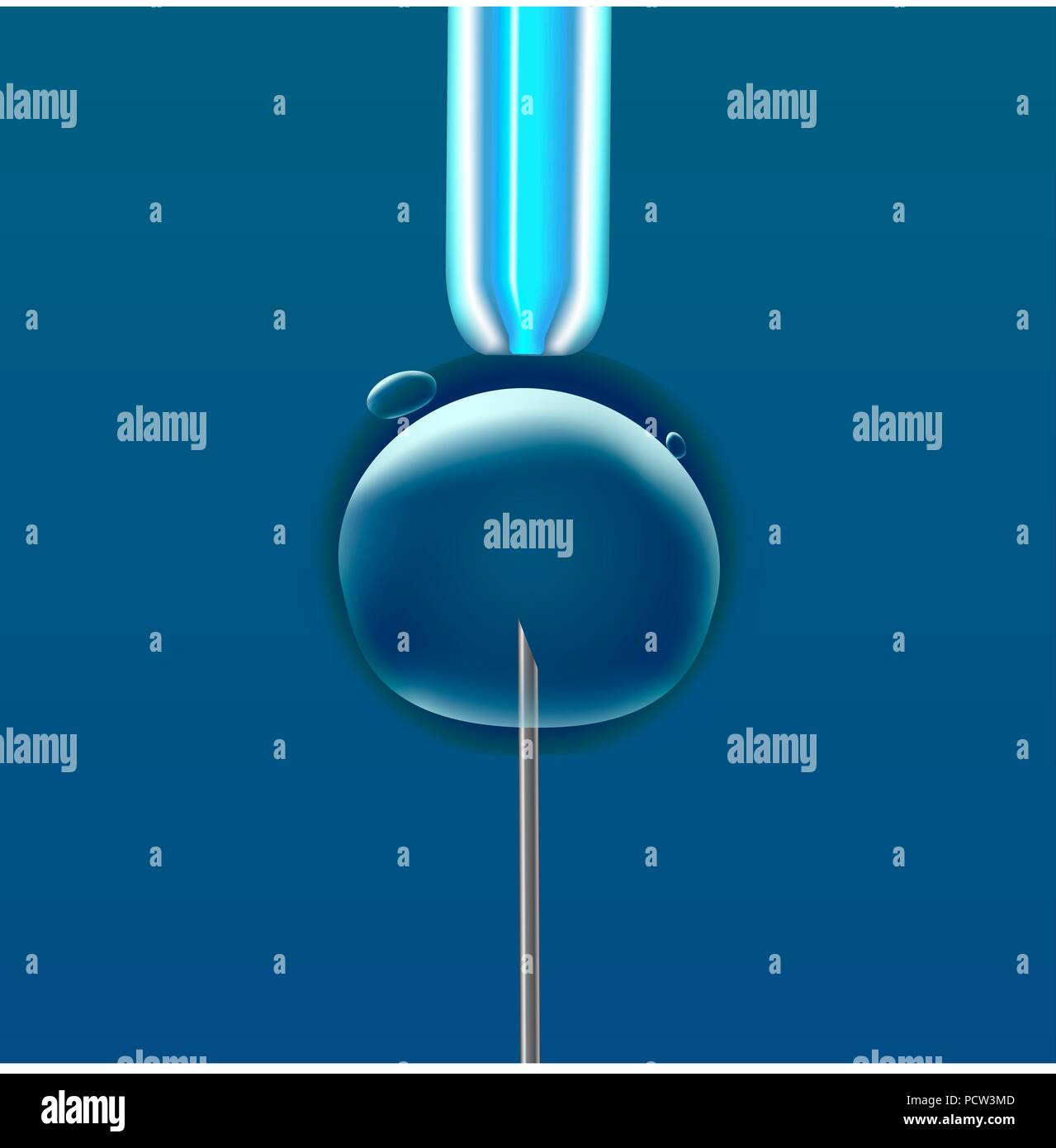 ICSI in vitro fertilisation. Illustration of a human egg cell (ovum ...