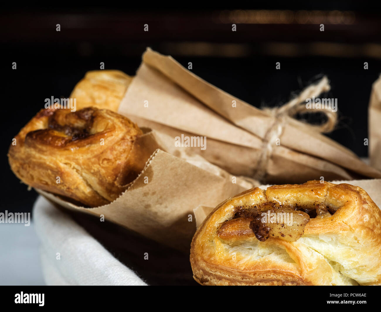 rolls of puff pastry with fruit jam Stock Photo - Alamy