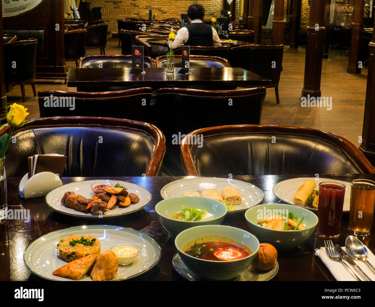 Table set for one person's business lunch Stock Photo - Alamy
