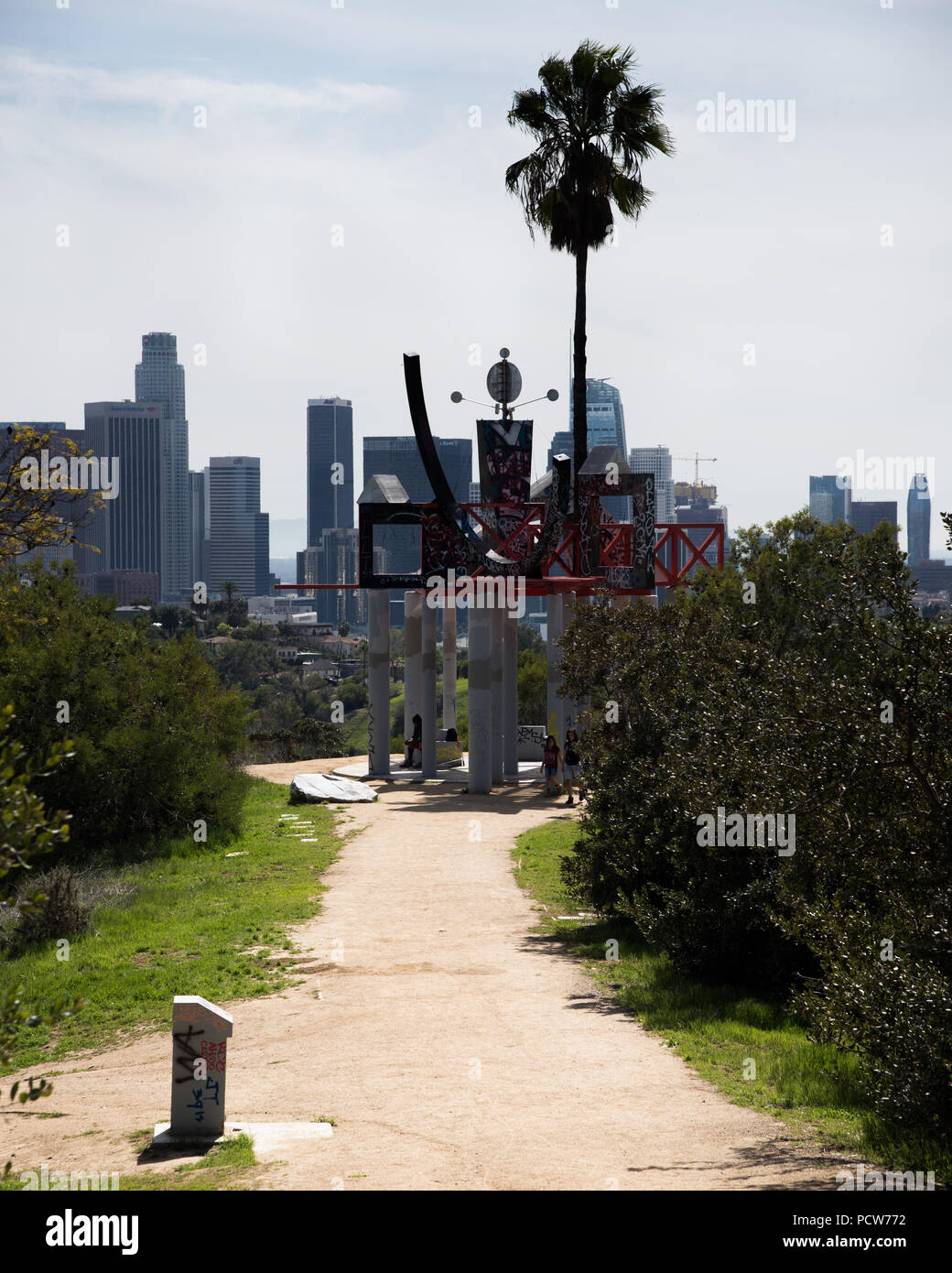 Royalty free stock photo of the public artwork and view of downtown Los ...