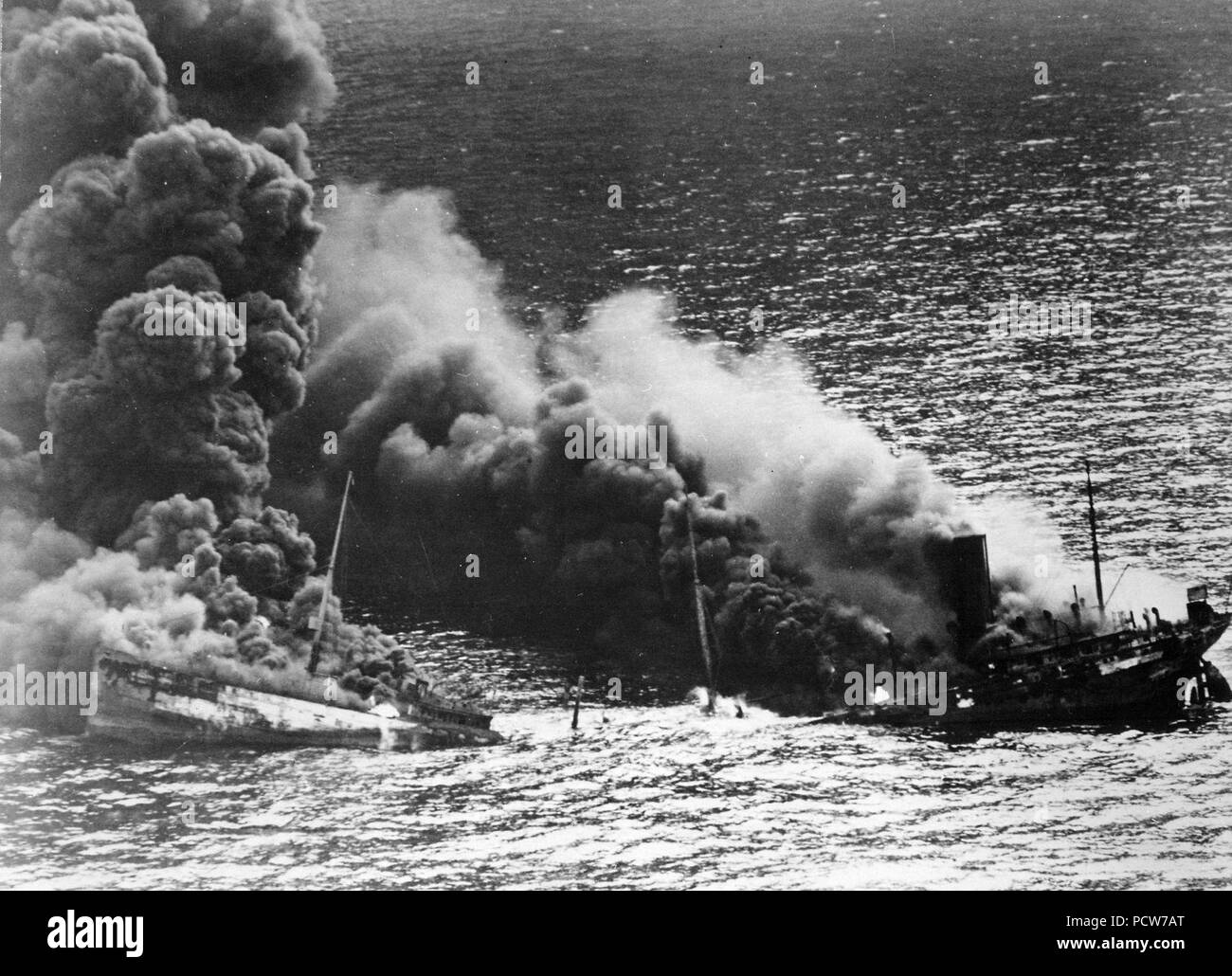Allied tanker torpedoed Stock Photo - Alamy