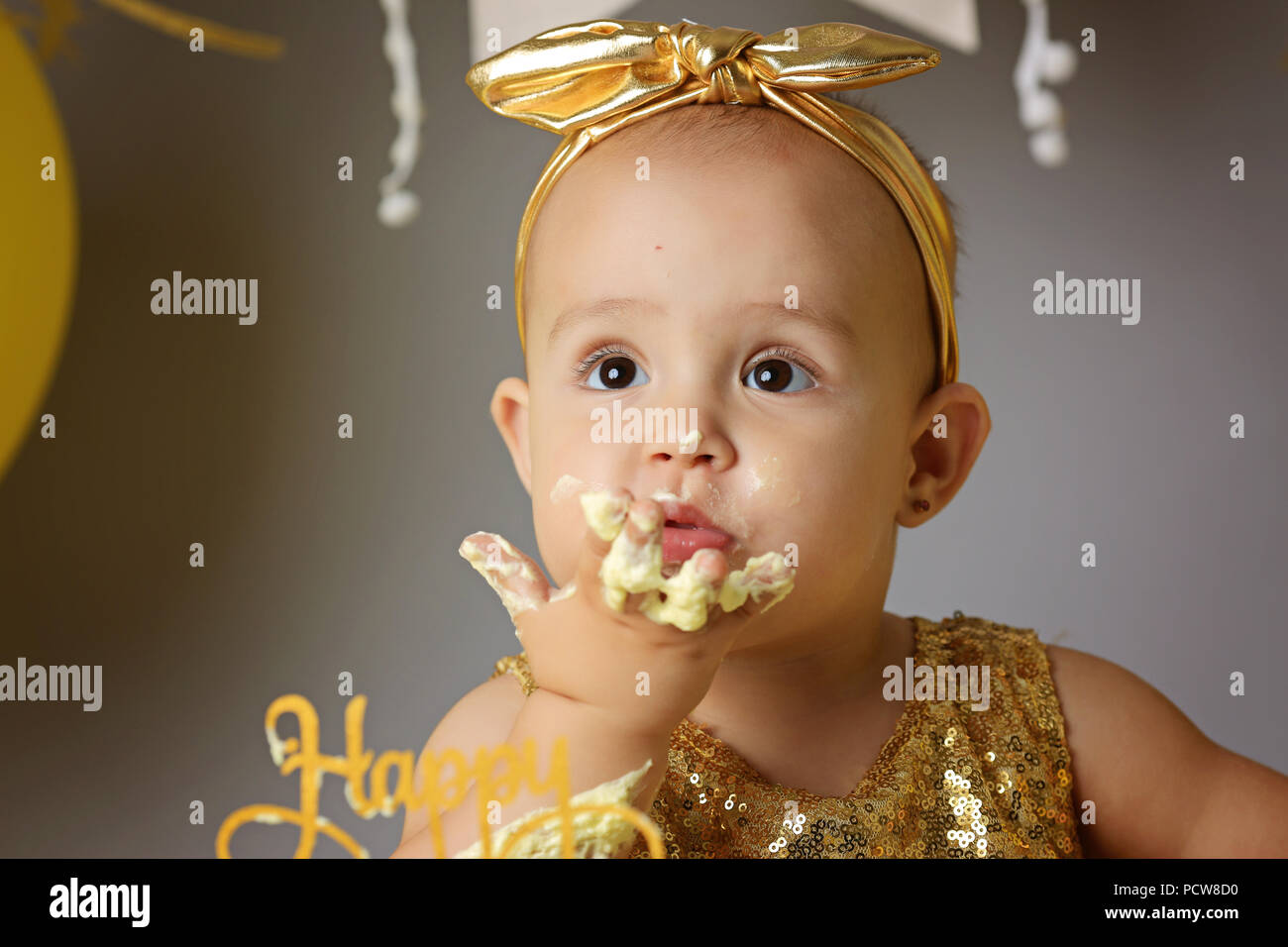 Baby face smeared baby food hi-res stock photography and images - Alamy