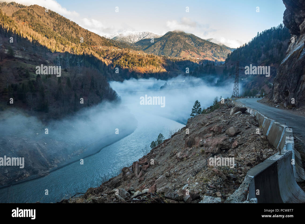 The Inguri river valley on the road to Mestia, Svaneti, Georgia Stock ...