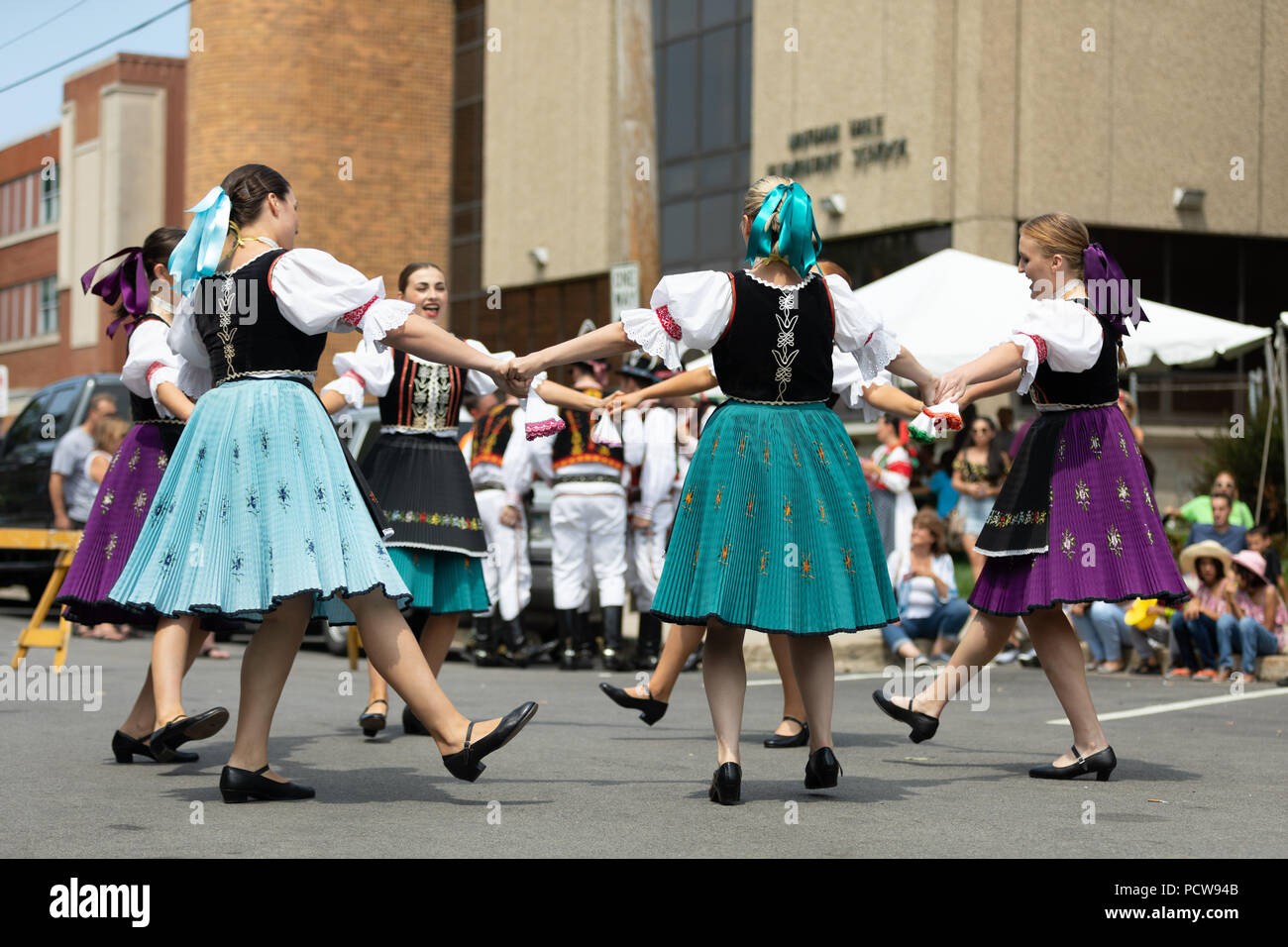 Whiting, Indiana, USA - July 28, 2018 Men and women wearing traditional ...