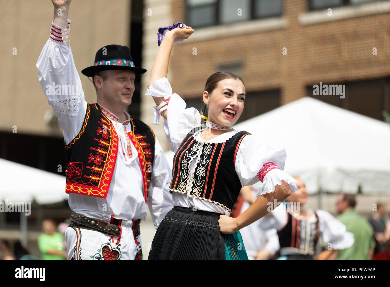 Whiting, Indiana, USA - July 28, 2018 Men and women wearing traditional ...