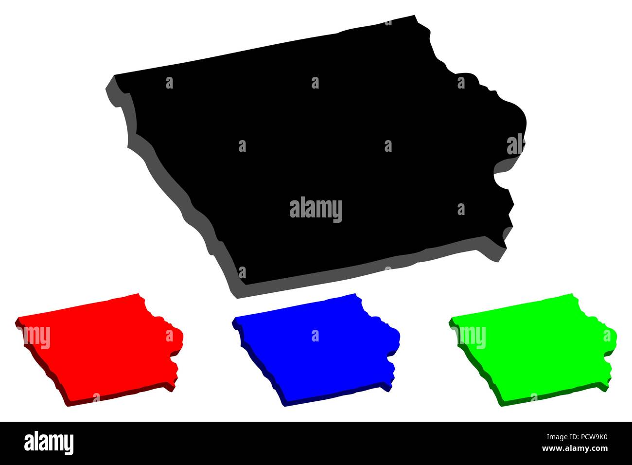 3D map of Iowa (United States of America, Hawkeye State) - black, red ...