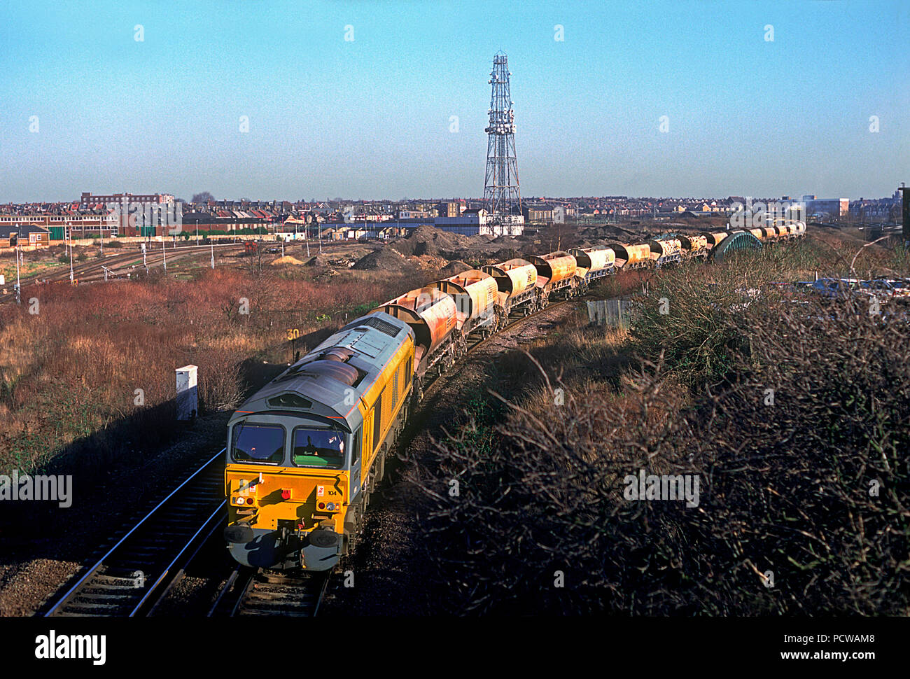 A class 59 diesel locomotive number 59104 ‘Village of Great Elm' with a ...