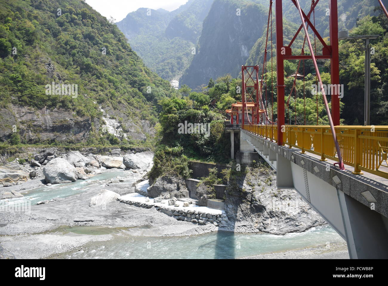 Pedestrian bridge inside Taroko National Park in Hualien county, Taiwan ...